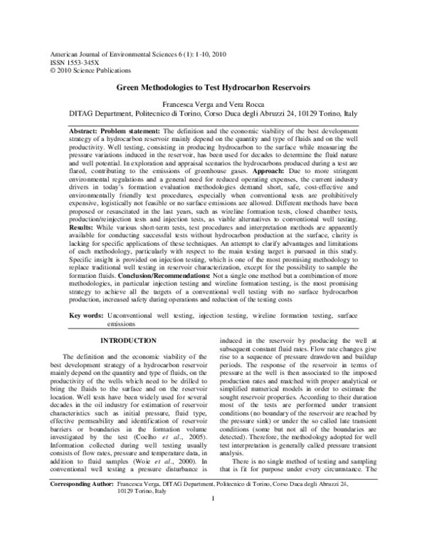 (PDF) Green Methodologies to Test Hydrocarbon Reservoirs | Armin ...