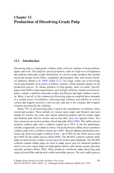 (PDF) Production of Dissolving-Grade Pulp
