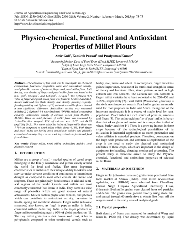(PDF) Physico-chemical, Functional and Antioxidant Properties of Millet Flours