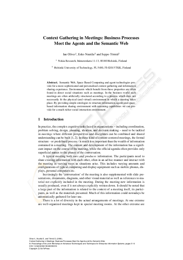 (PDF) Context Gathering in Meetings: Business Processes Meet the Agents ...