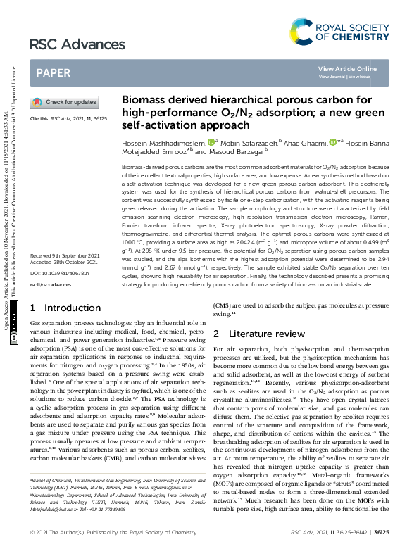 (PDF) Biomass derived hierarchical porous carbon for high-performance O2/N2 adsorption; a new ...