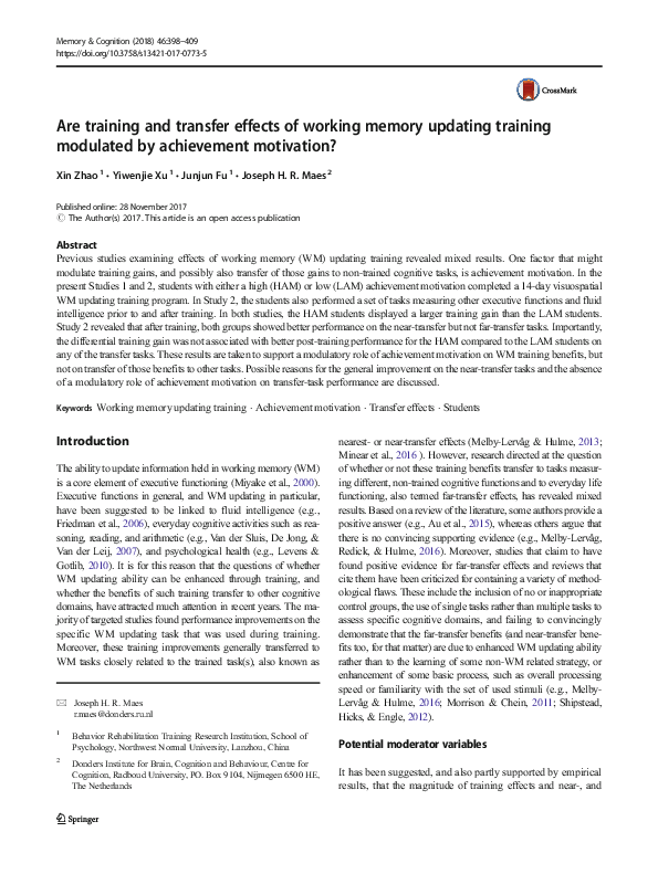 (PDF) Are training and transfer effects of working memory updating ...