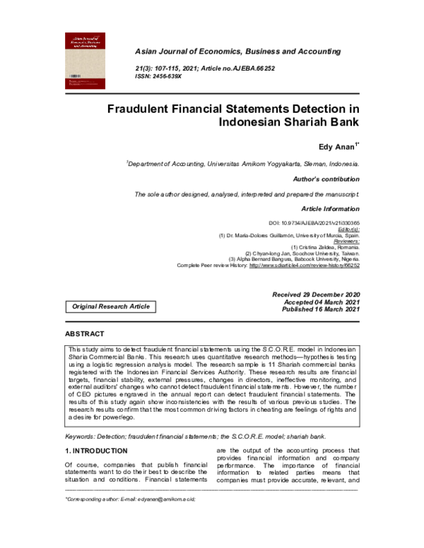 (PDF) Fraudulent Financial Statements Detection in Indonesian Shariah Bank
