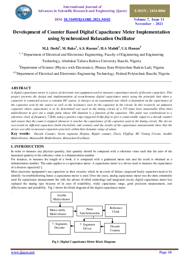 Pdf Development Of Counter Based Digital Capacitance Meter Implementation Using Synchronized