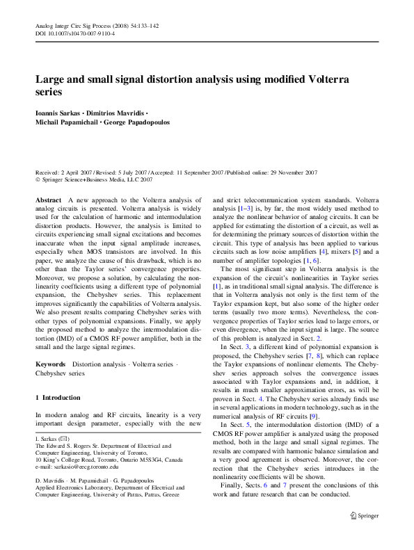 (PDF) Large and small signal distortion analysis using modified ...
