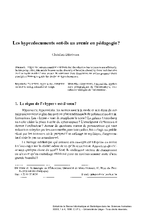 (PDF) Les hyperdocuments ont-ils un avenir en pédagogie?
