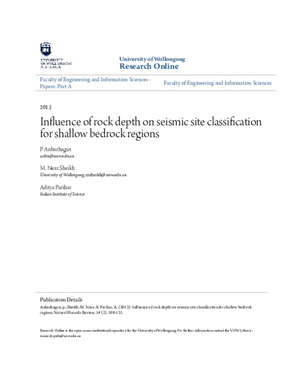 (PDF) Influence of Rock Depth on Seismic Site Classification for ...