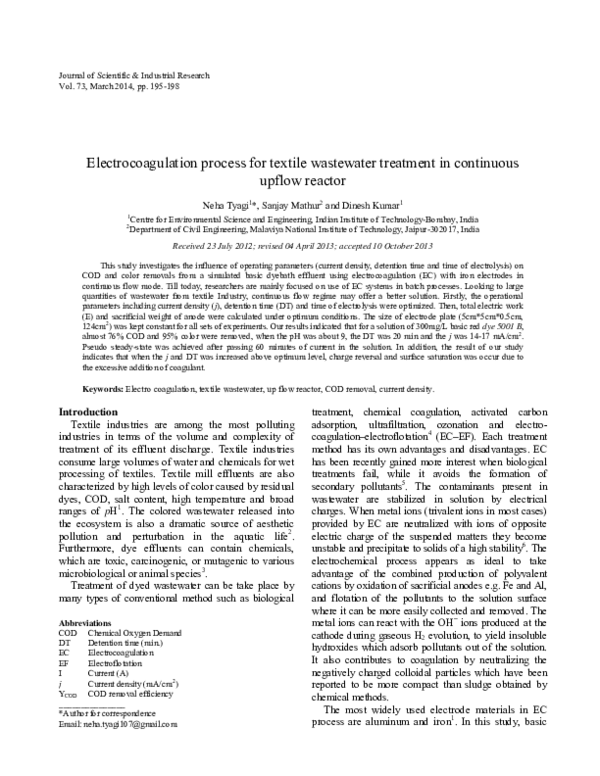(PDF) Electrocoagulation process for textile wastewater treatment in ...