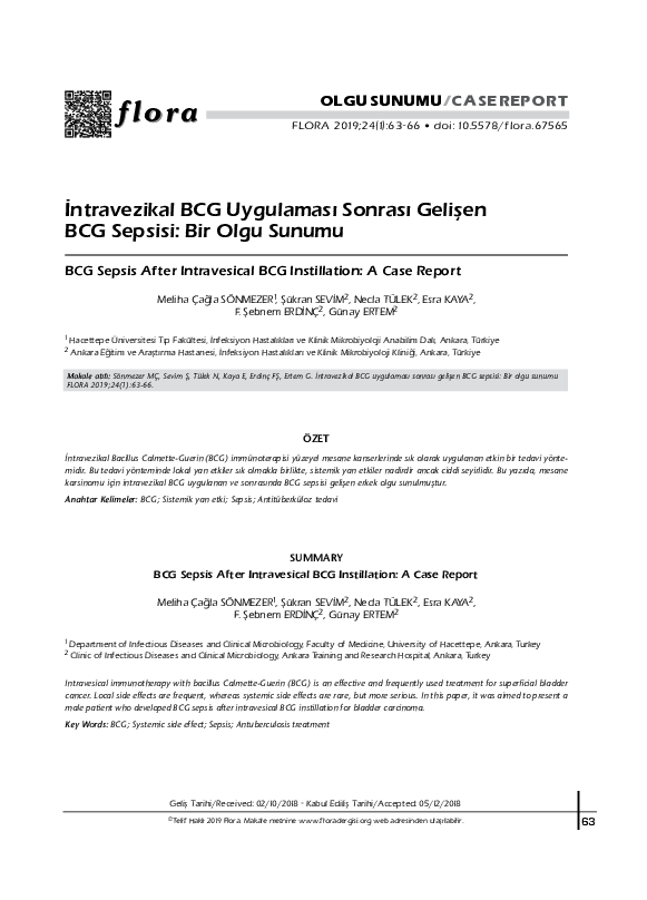 (PDF) BCG Sepsis After Intravesical BCG Instillation: A Case Report