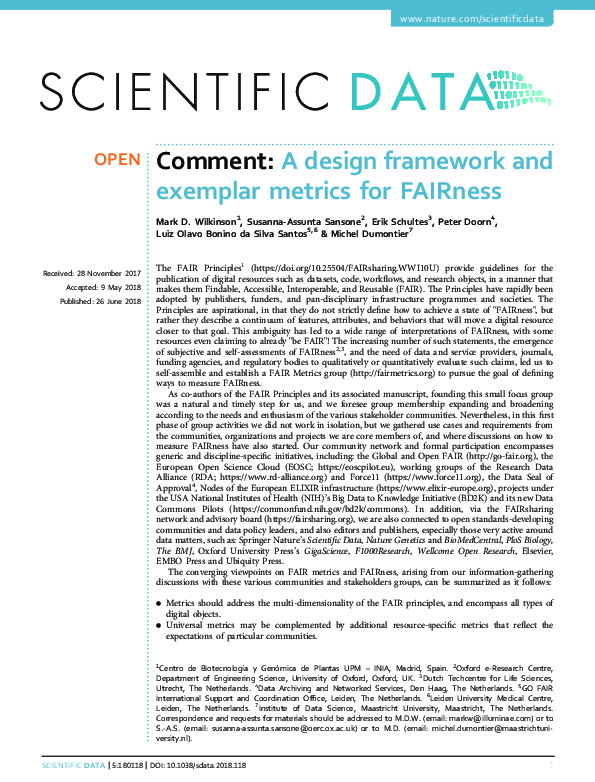 (PDF) A design framework and exemplar metrics for FAIRness