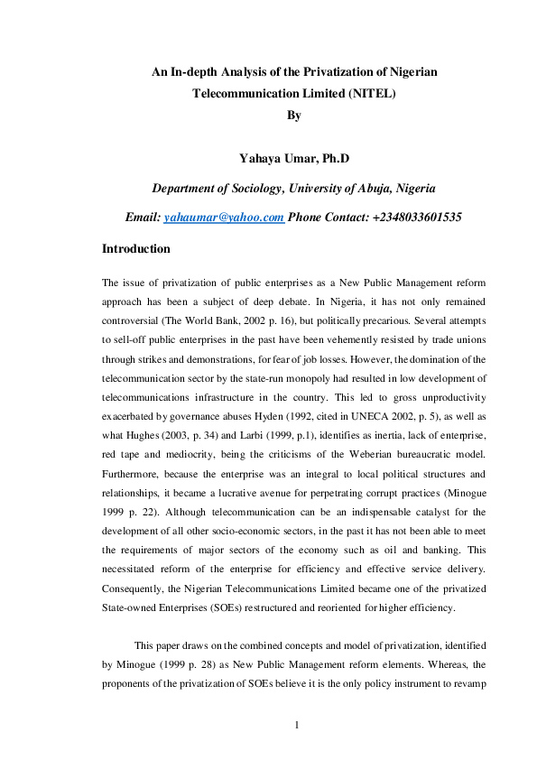 (PDF) An In-depth Analysis of the Privatization of Nigerian ...