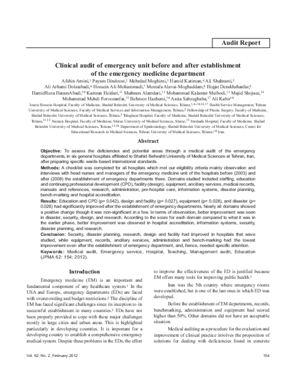 (PDF) Clinical audit of emergency unit before and after establishment ...