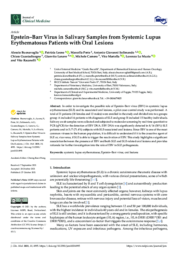 (PDF) Epstein–Barr Virus in Salivary Samples from Systemic Lupus ...