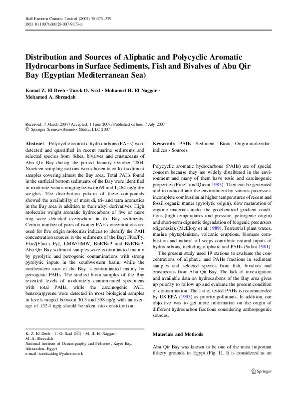 (PDF) PAH Sources in Abu Qir Bay Sediments and Biota
