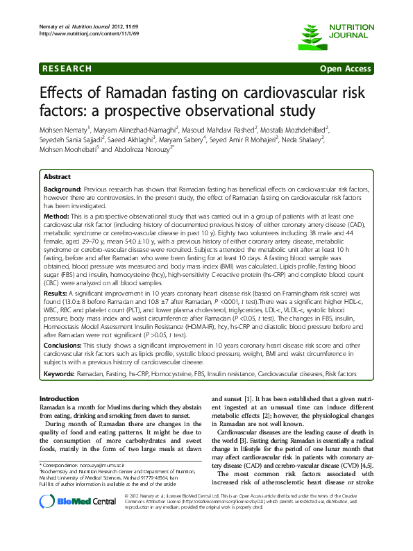 (PDF) Effects of Ramadan fasting on cardiovascular risk factors: a ...