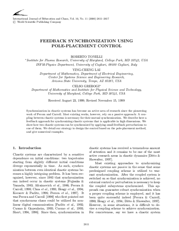 (PDF) Feedback synchronization using pole-placement control
