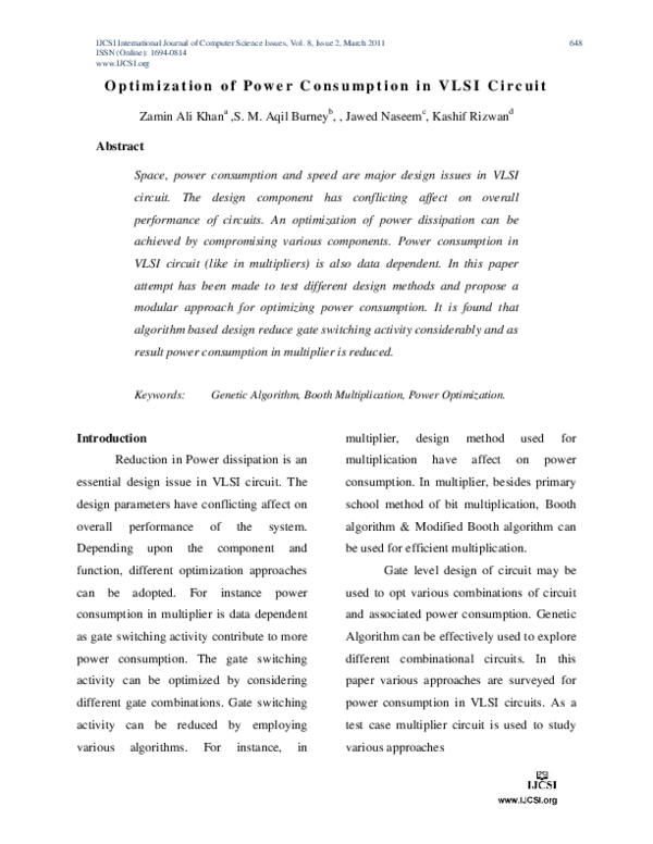 (PDF) Optimization of Power Consumption in VLSI Circuit