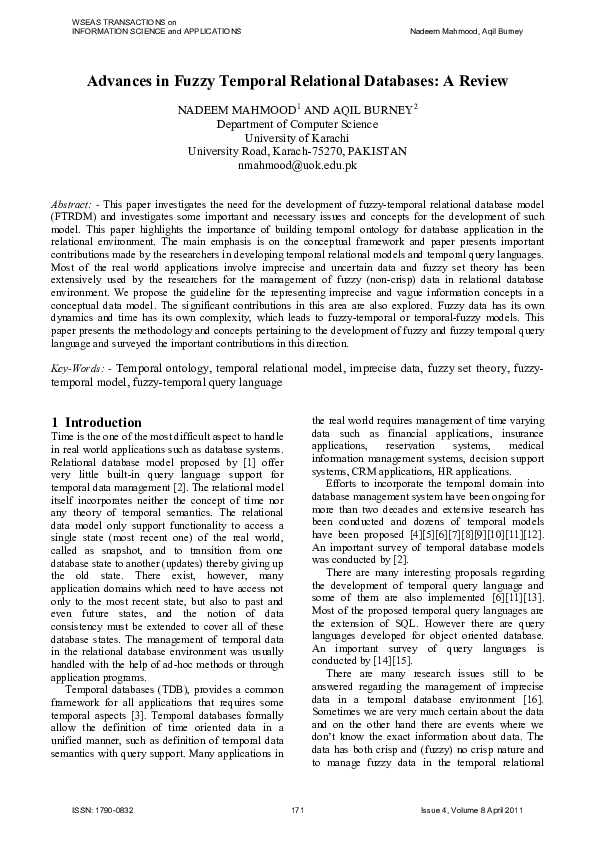 (PDF) Advances in Fuzzy Temporal Relational Databases: A Review