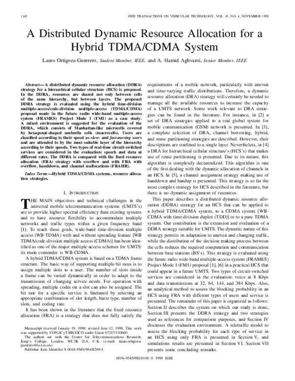 (PDF) A distributed dynamic resource allocation for a hybrid TDMA/CDMA system