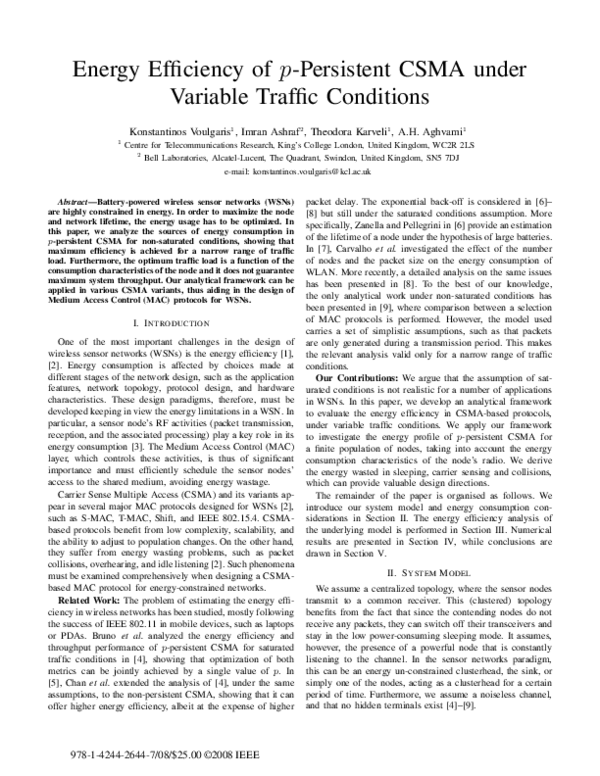 (PDF) Optimizing Energy Efficiency in p-Persistent CSMA for WSNs