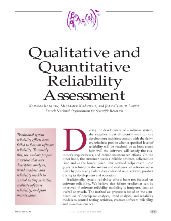 (PDF) Qualitative and quantitative reliability assessment