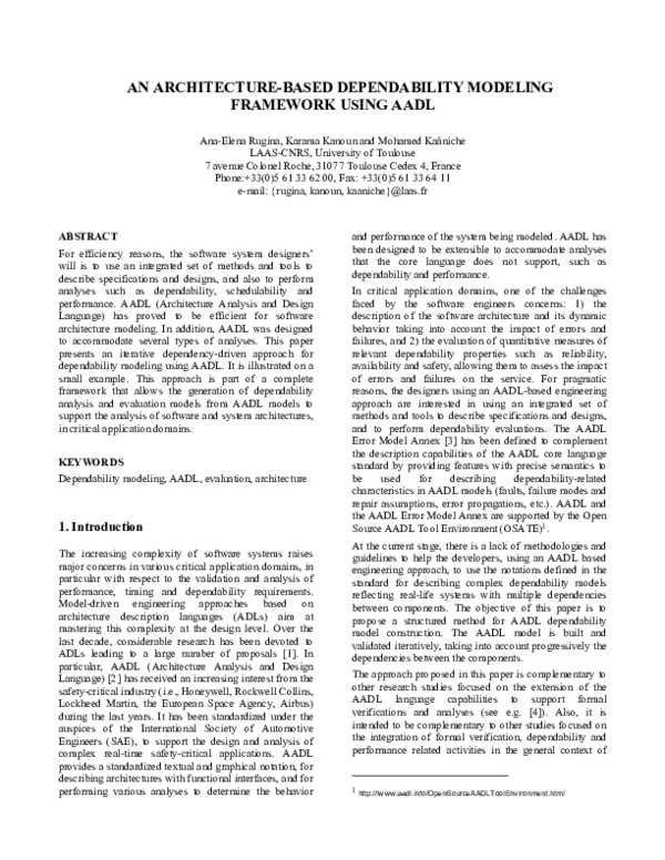 Pdf An Architecture Based Dependability Modeling Framework Using Aadl