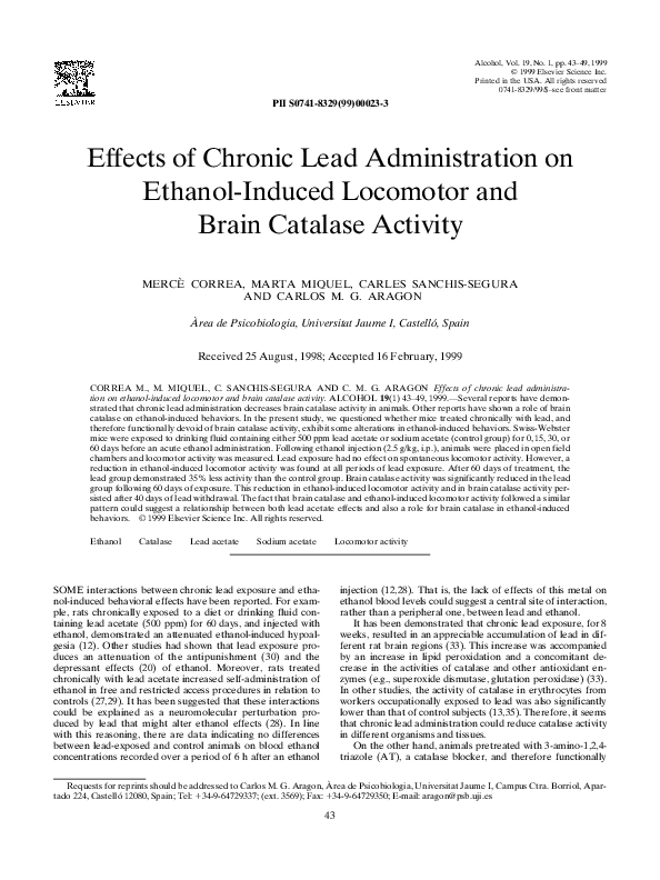 (PDF) Effects of Chronic Lead Administration on Ethanol-Induced ...