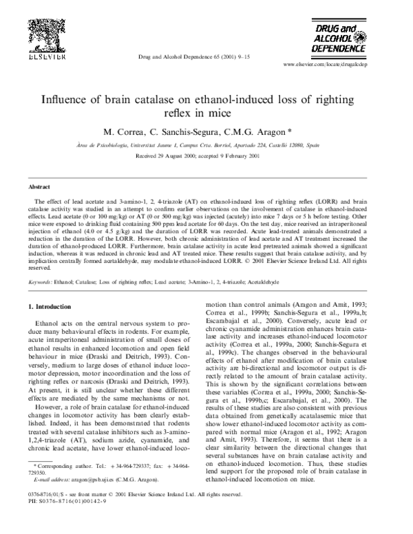 (PDF) Influence of brain catalase on ethanol-induced loss of righting ...