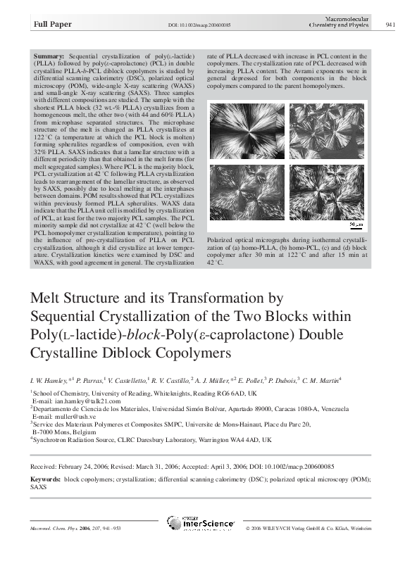 (PDF) Melt Structure and its Transformation by Sequential Crystallization of the Two Blocks ...