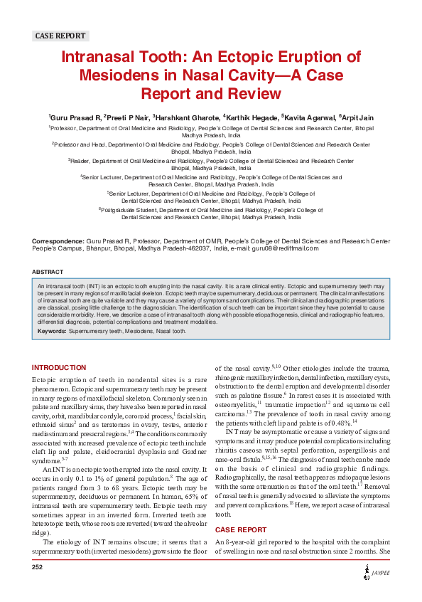 (PDF) Intranasal Tooth: An Ectopic Eruption of Mesiodens in Nasal ...