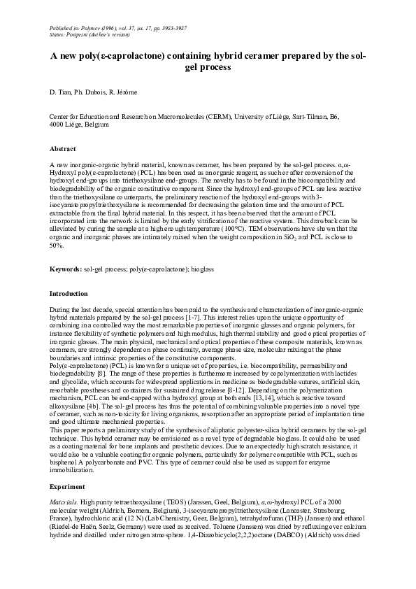 (PDF) A new poly(ε-caprolactone) containing hybrid ceramer prepared by ...