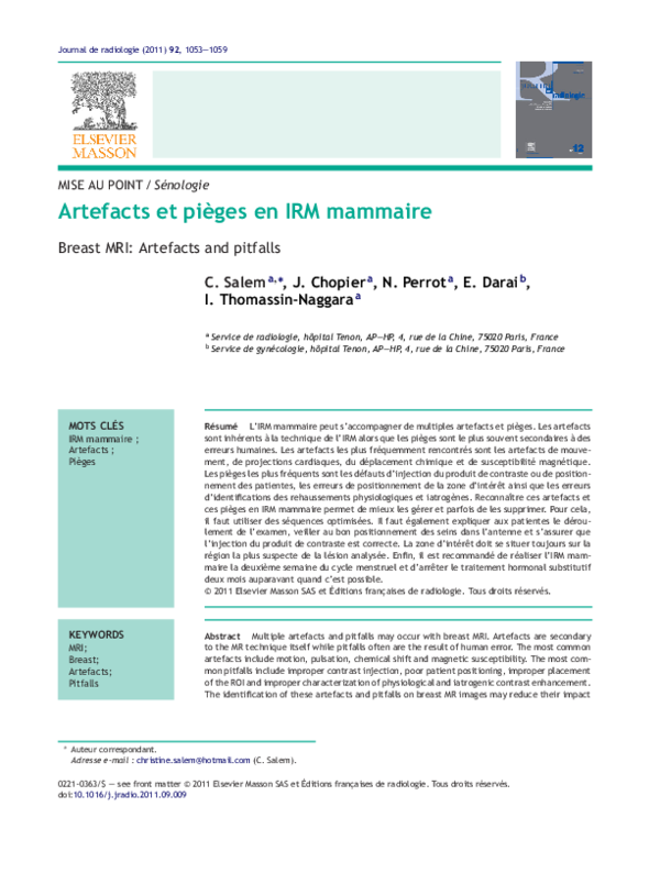 (PDF) [Breast MRI: Artefacts and pitfalls]