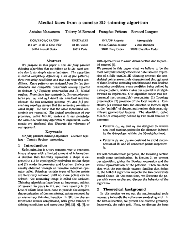 Pdf Medial Faces From A Concise 3d Thinning Algorithm