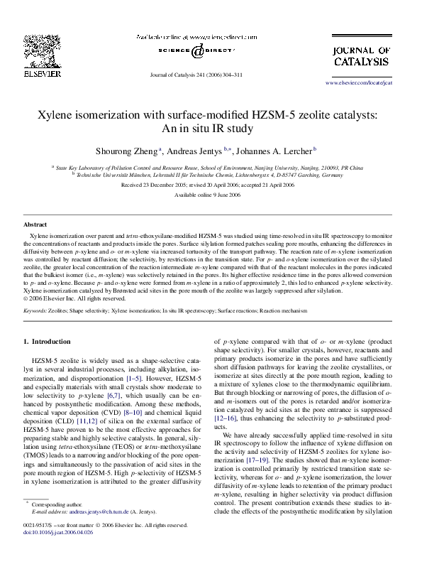 (PDF) Xylene isomerization with surface-modified HZSM-5 zeolite ...