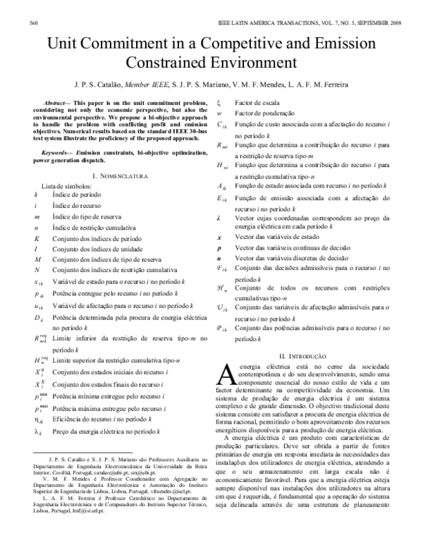 (PDF) Unit Commitment in a Competitive and Emission Constrained Environment