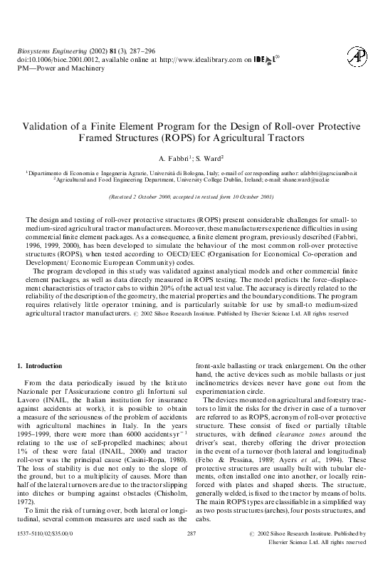 (PDF) PM—Power and Machinery: Validation of a Finite Element Program for the Design of Roll-over ...