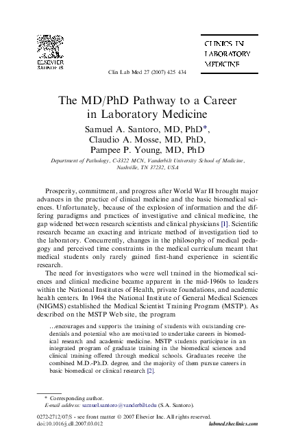 (PDF) The MD/PhD Pathway to a Career in Laboratory Medicine