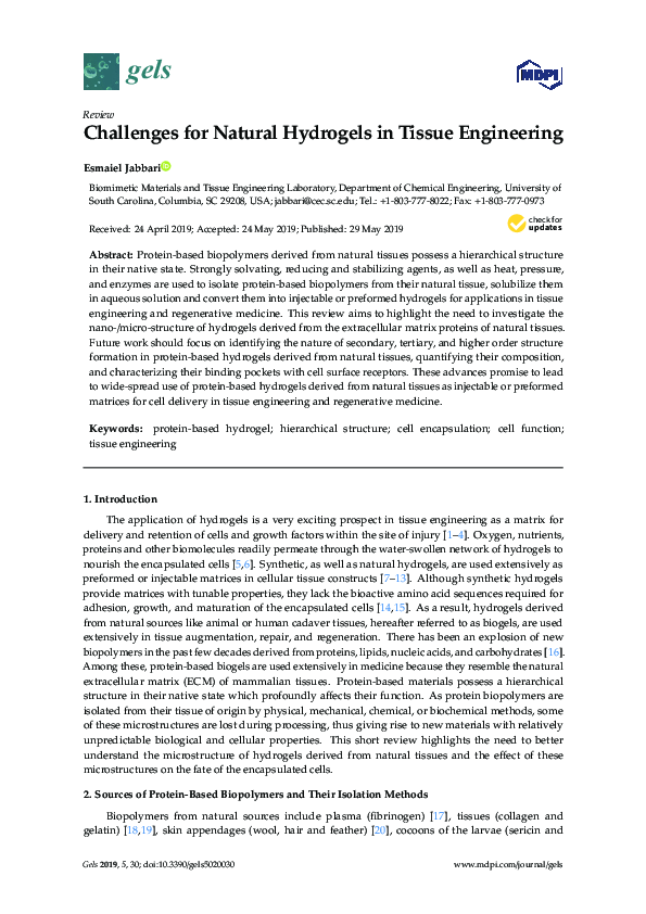 (PDF) Challenges for Natural Hydrogels in Tissue Engineering