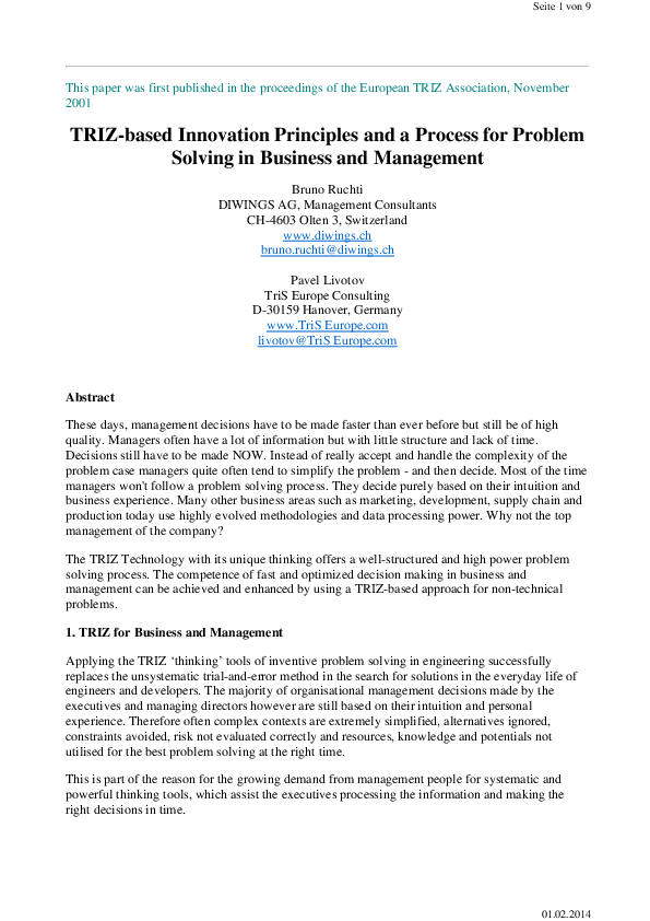 (PDF) TRIZ-based innovation principles and a process for problem ...