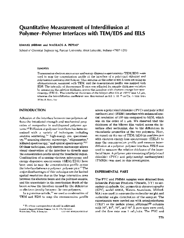 (PDF) Quantitative measurement of interdiffusion at polymer polymer ...