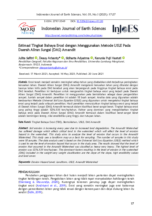 (PDF) Estimasi Tingkat Bahaya Erosi dengan Menggunakan Metode USLE Pada ...