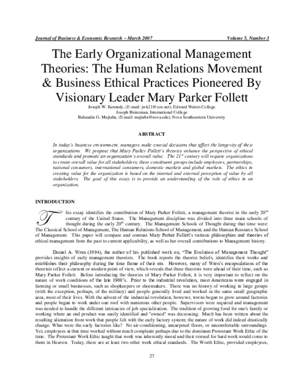 (PDF) The Early Organizational Management Theories: The Human Relations ...