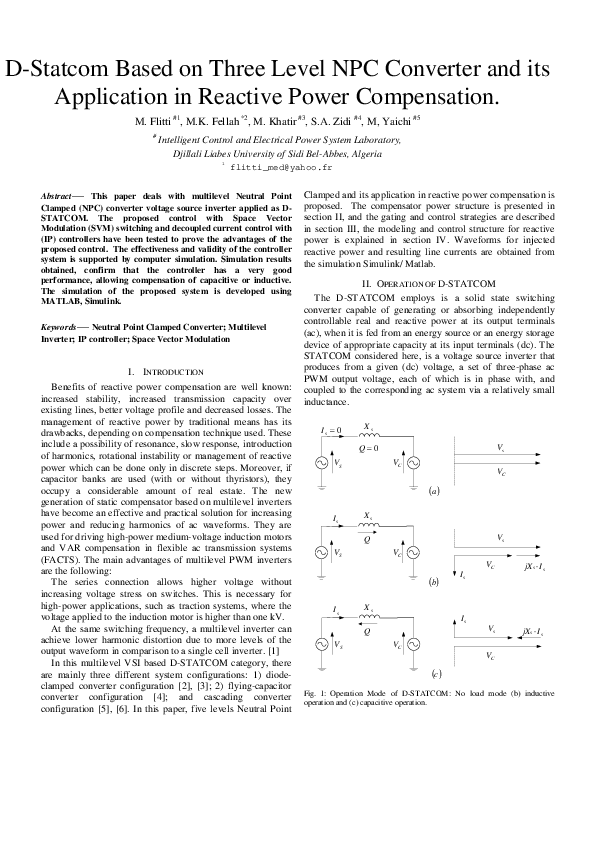 (PDF) D-Statcom Based on Three Level NPC Converter and its Application in Reactive Power ...