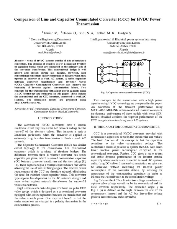 Pdf Comparison Of Line And Capacitor Commutated Converter Ccc For