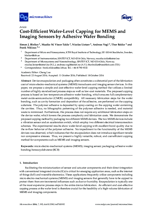 (PDF) Cost-Efficient Wafer-Level Capping for MEMS and Imaging Sensors ...