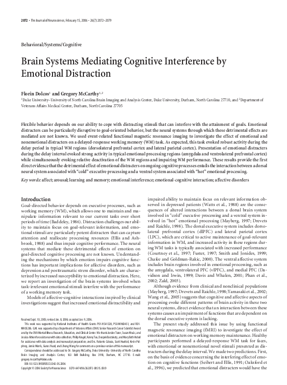Pdf Brain Systems Mediating Cognitive Interference By Emotional