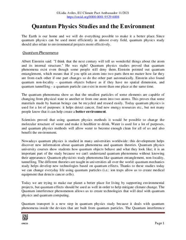 (PDF) Quantum physics studies and the environment by Lidia Aviles