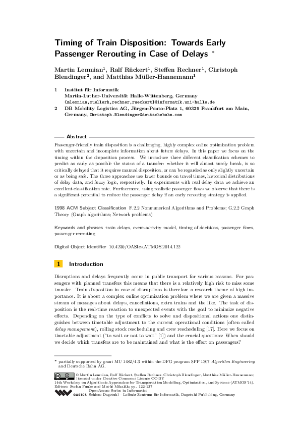 (PDF) Timing of Train Disposition: Towards Early Passenger Rerouting in ...