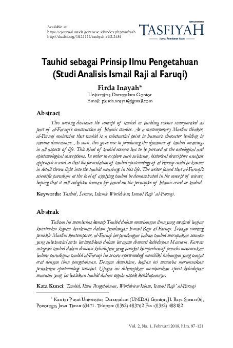 (PDF) Tauhid Sebagai Prinsip Ilmu Pengetahuan (Studi Analisis Ismail ...