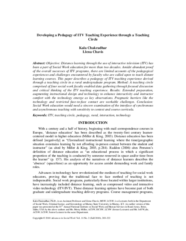 (PDF) Developing a Pedagogy of ITV Teaching Experience through a ...